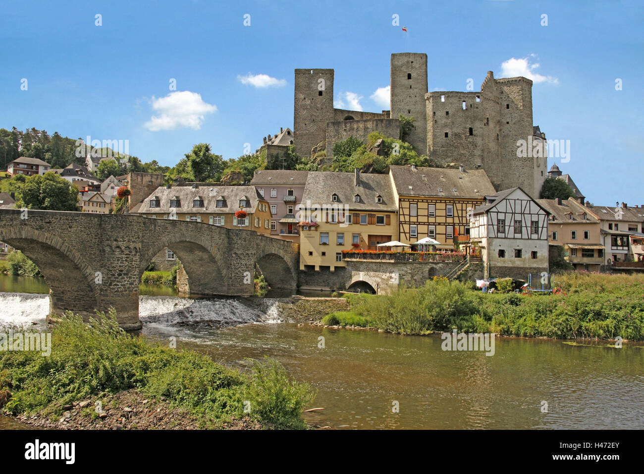 Germany, Hessen, Runkel in the Lahn, castle, bridge, Runkel, Lahn ...