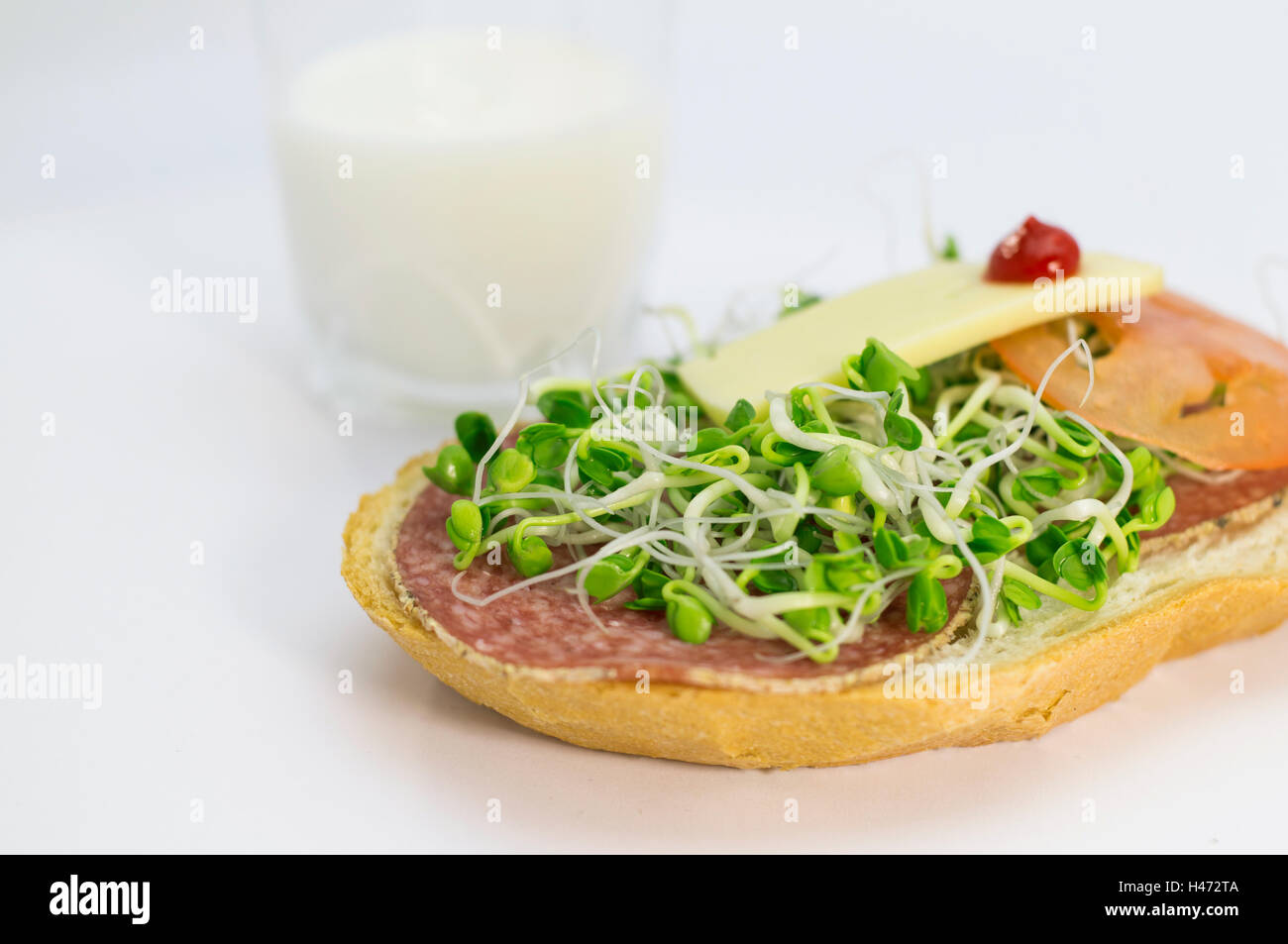 Alfalfa sprouts sandwich, and a glass of milk Stock Photo - Alamy