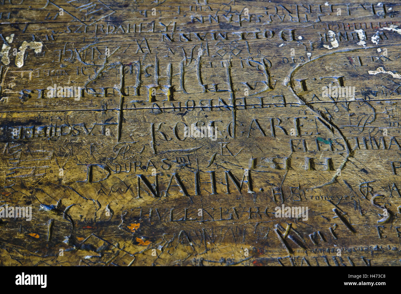 Heidelberg, student detention cell, carvings in old table, university ...