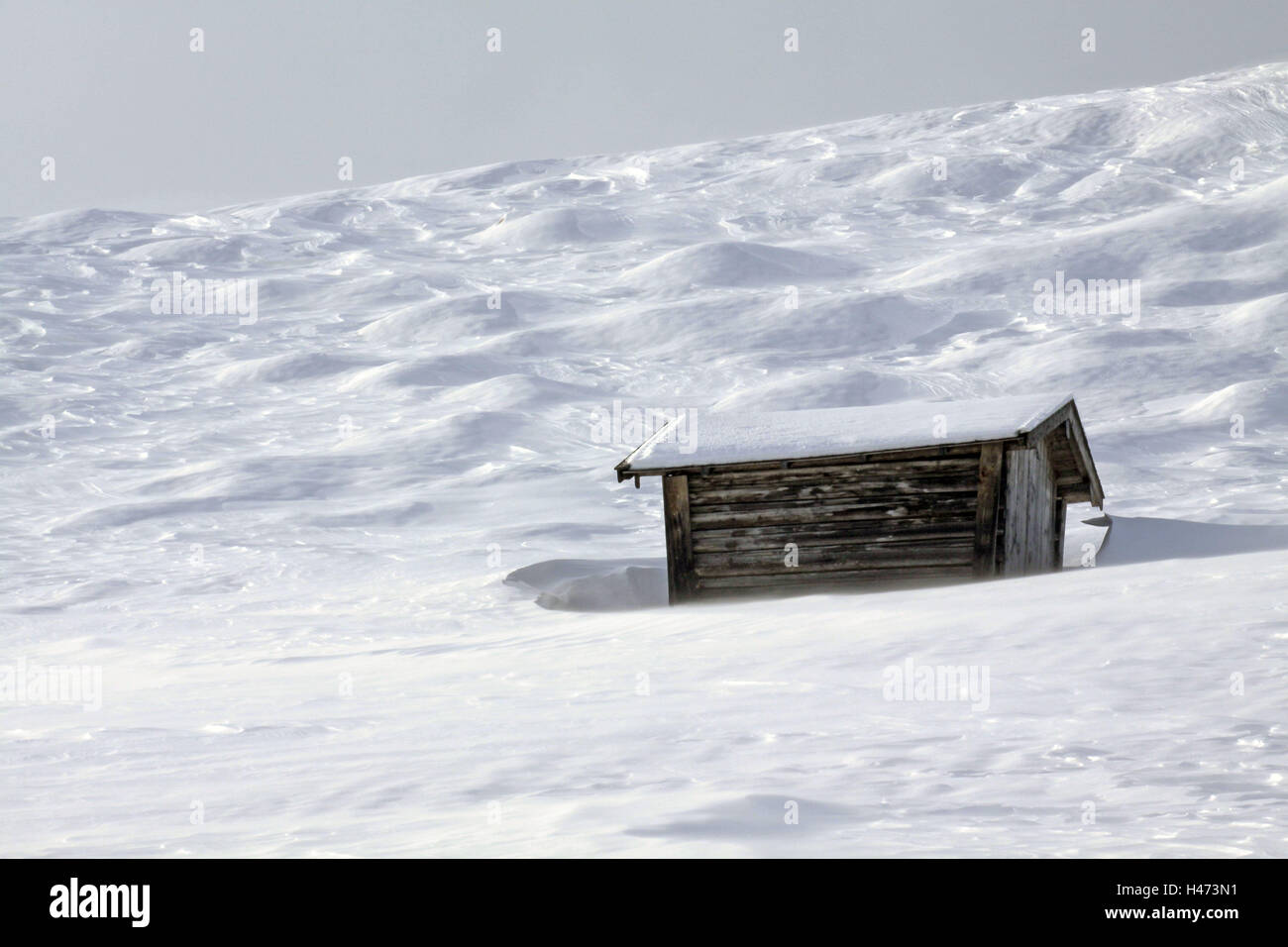 Mountainside, snow surface, hay barn, Germany, Bavaria, Upper Bavaria ...
