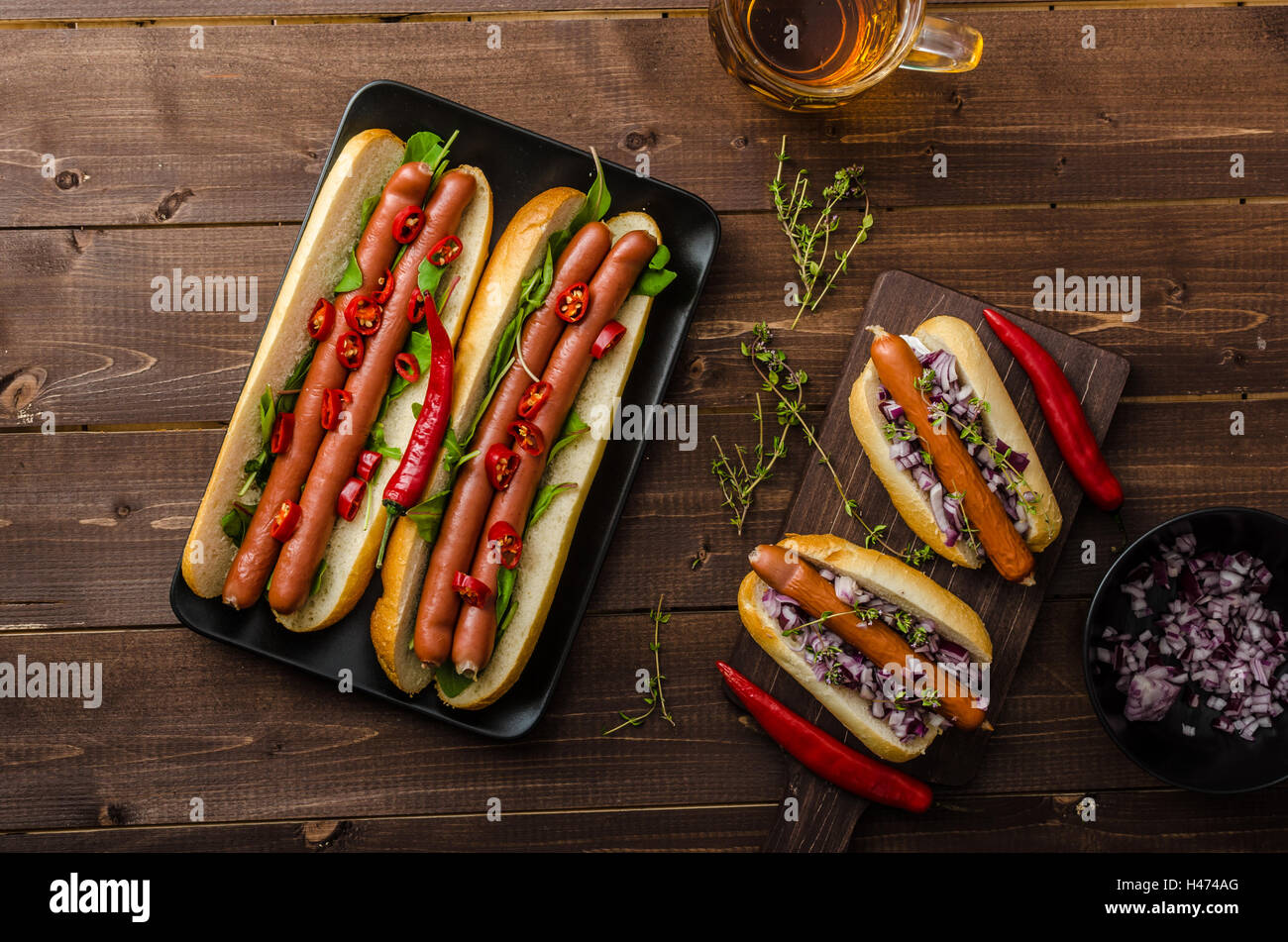 All beef dogs variations, nice hot dogs with beer, differend sizes and ...