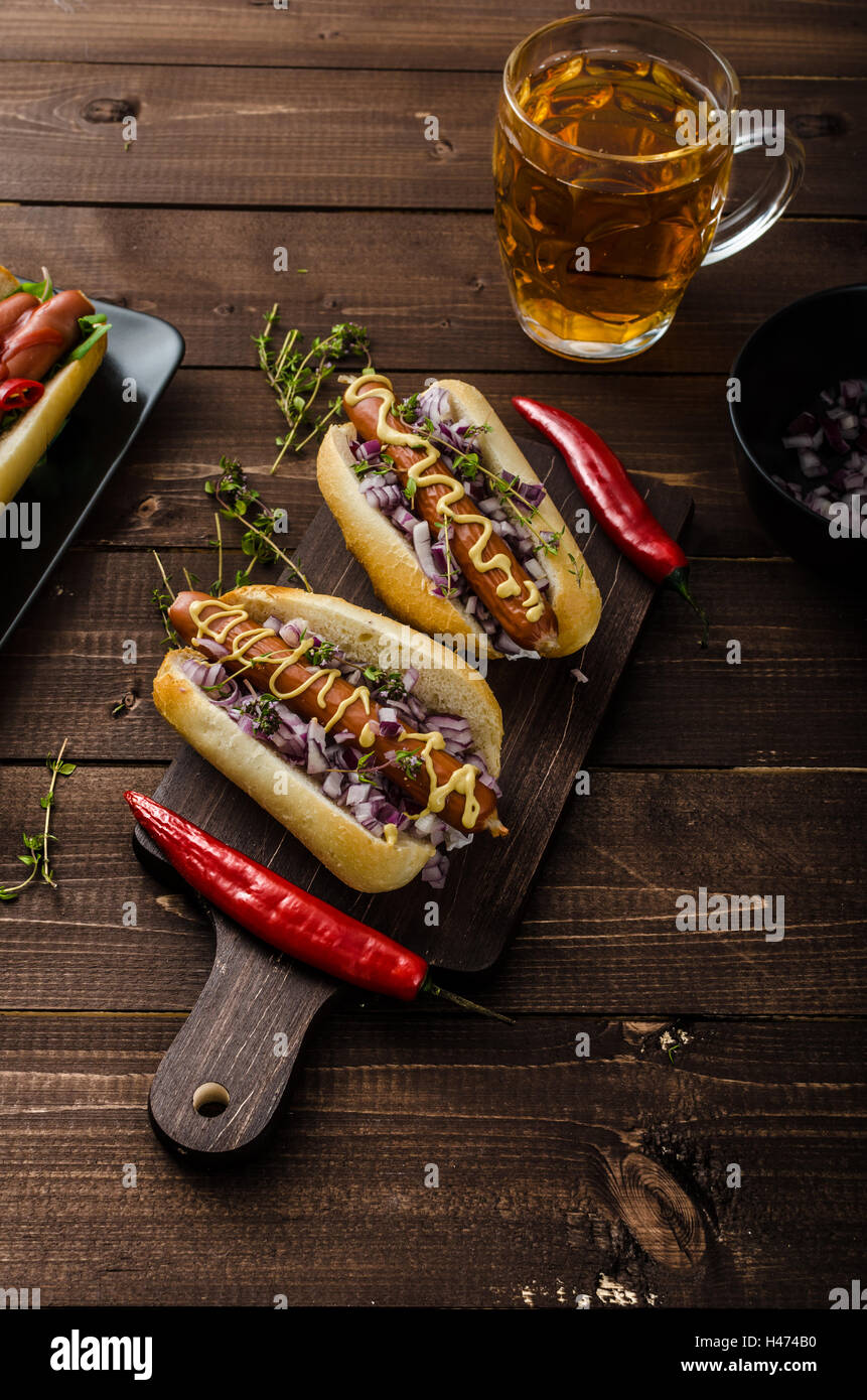 All beef dogs variations, nice hot dogs with beer, differend sizes and ...