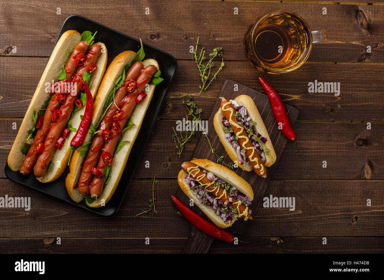 All beef dogs variations, nice hot dogs with beer, differend sizes and ...