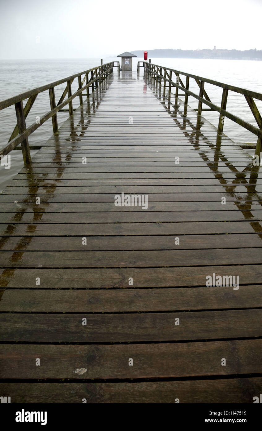 Pier, nobody, Baltic Sea, rain, rainy, Germany, Europe, Flensburg ...