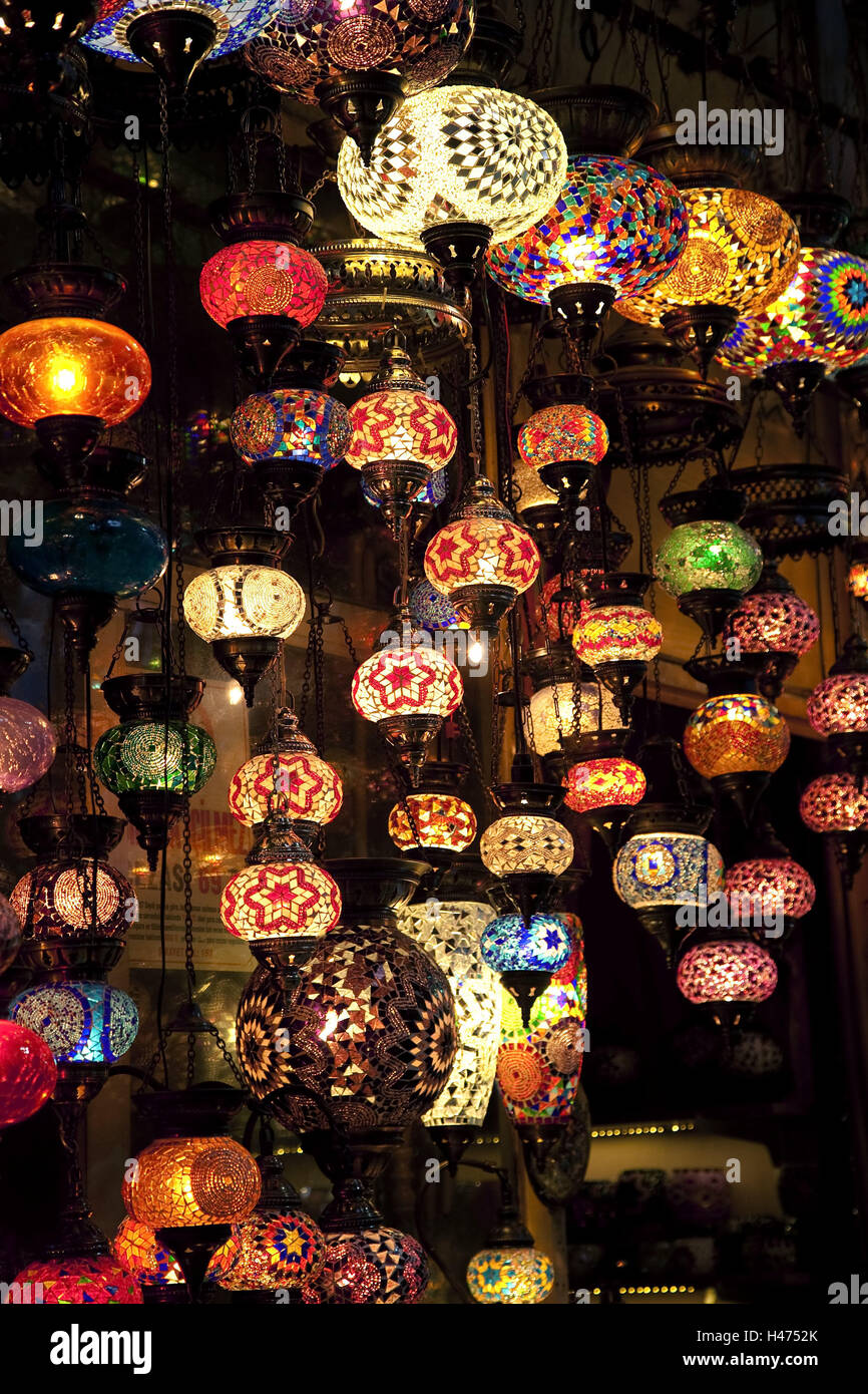 Glass lamps, brightly, hang, bazaar, market stall, sell, oriental ...