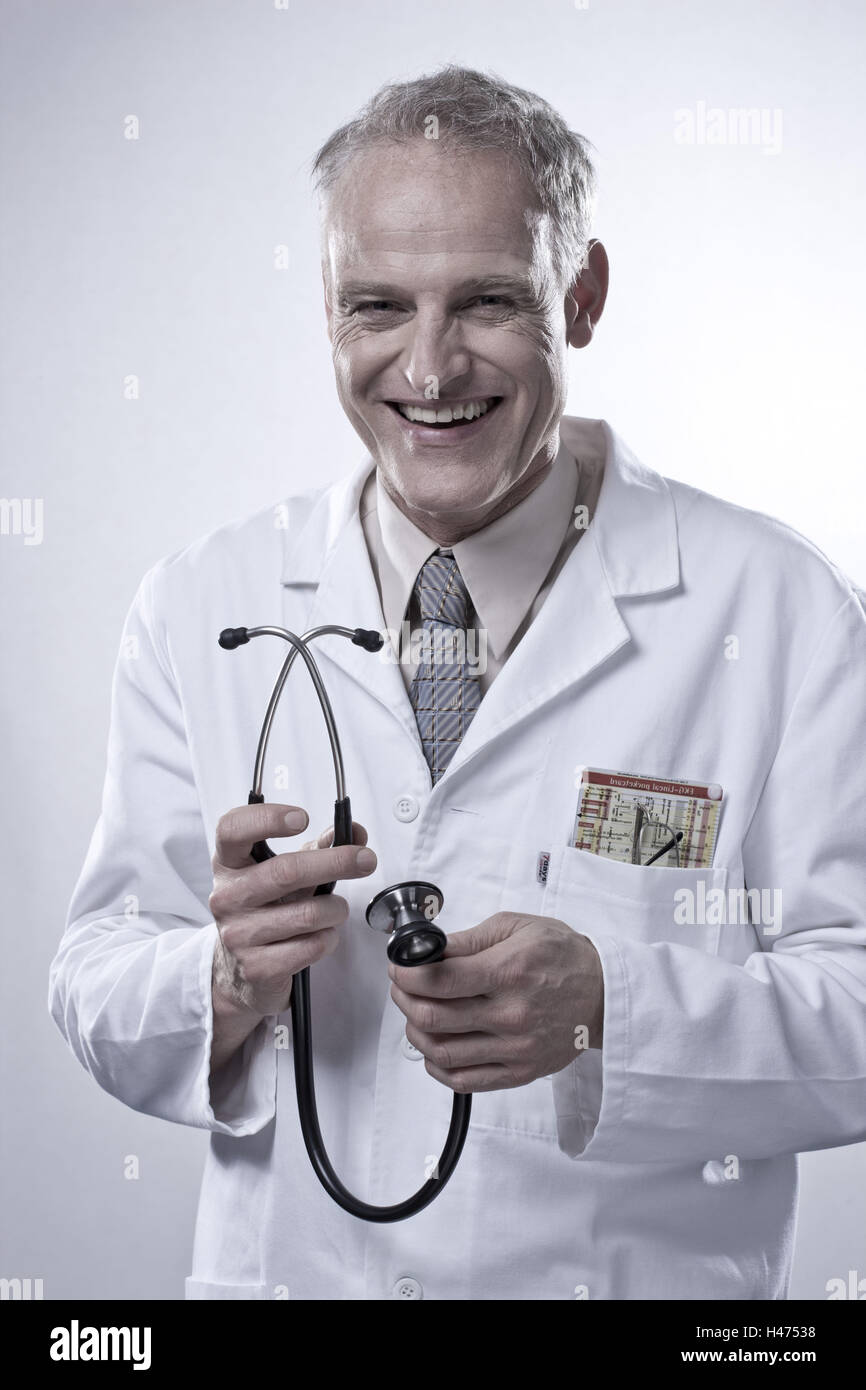 Doctor with stethoscope, laugh, portrait Stock Photo - Alamy