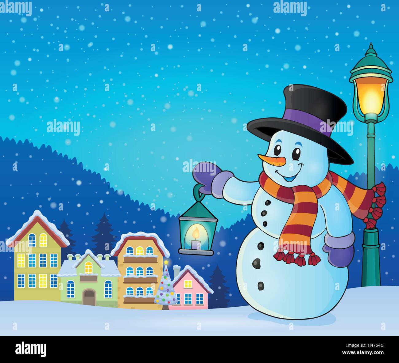 Snowman with lantern theme image 5 - eps10 vector illustration Stock ...