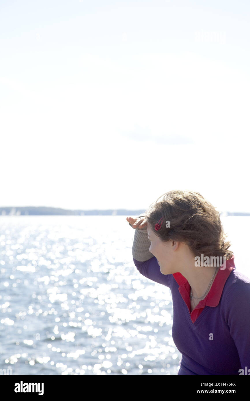 Teenager, girl, side view, outdoors, summer, sea, Baltic, water, Baltic ...