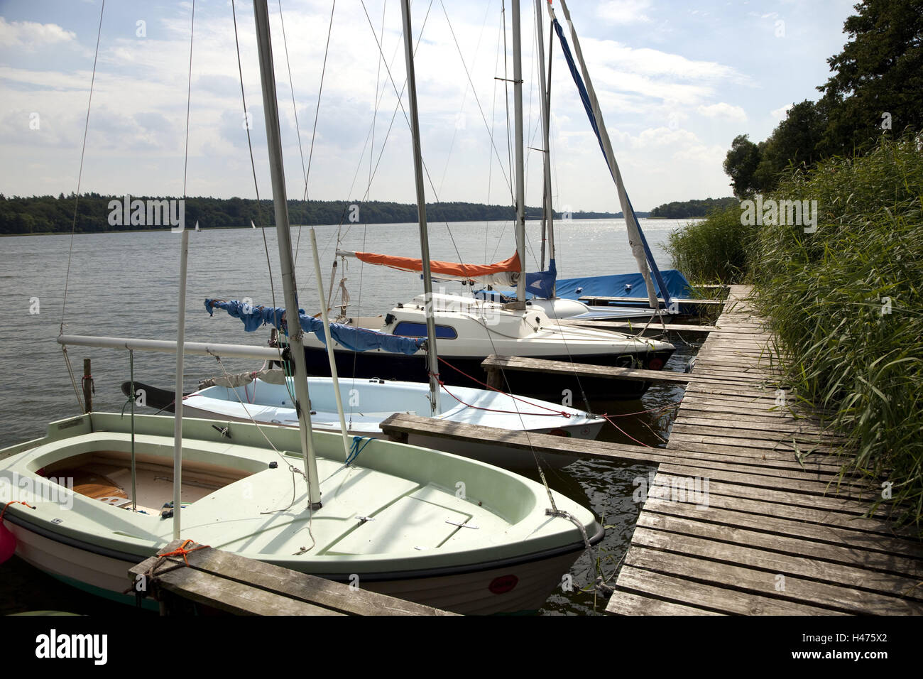 Lake, boats, jetty, sailboats, outdoors, summer, water, landing stage ...