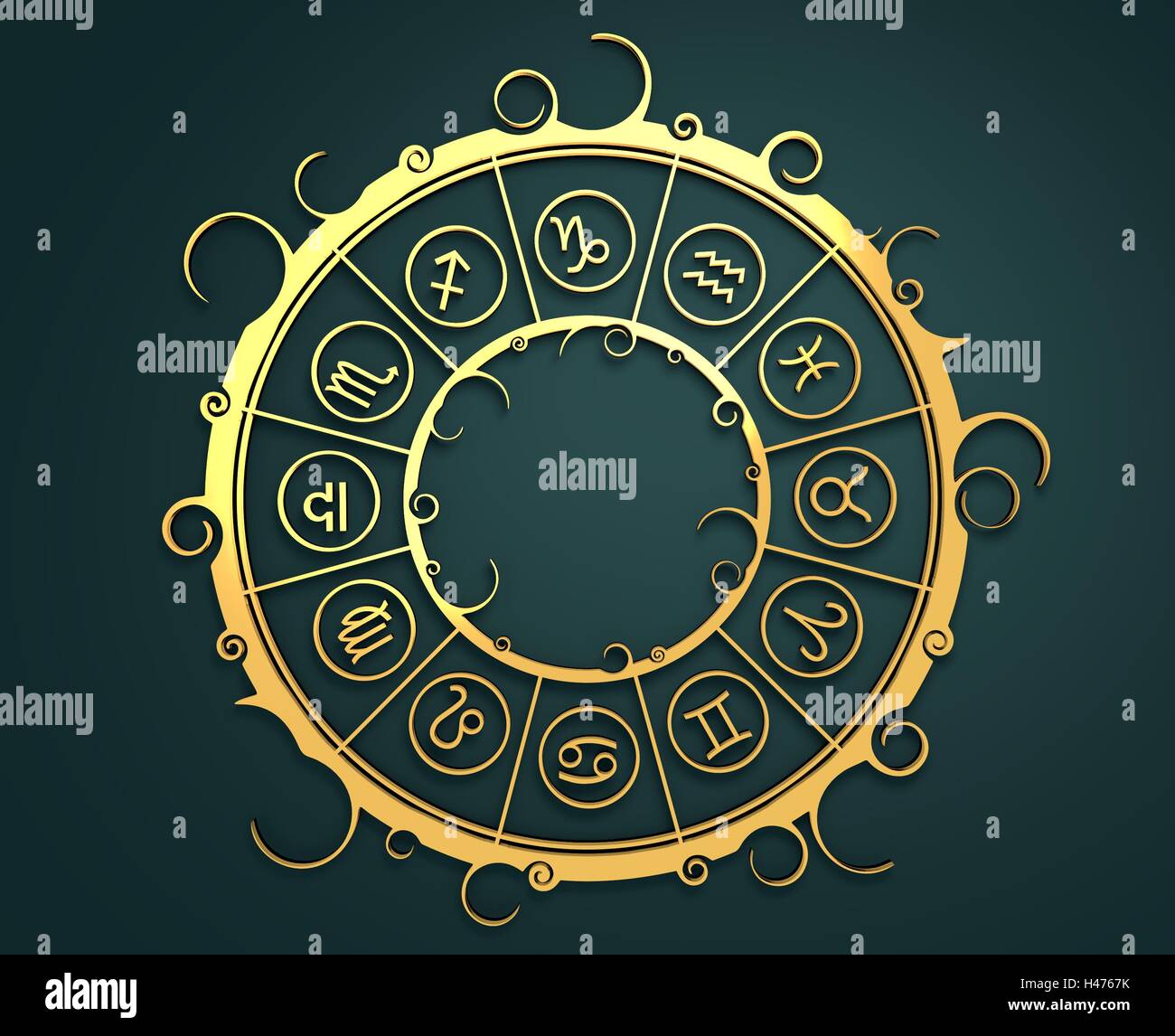 Astrology symbols in golden circle Stock Photo - Alamy