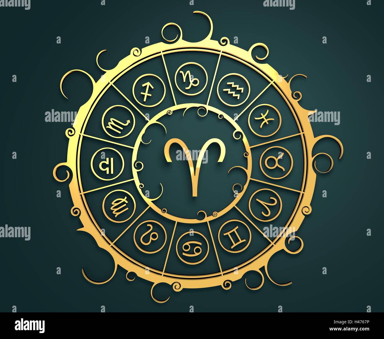 Astrology symbols in golden circle. The ram sign Stock Photo - Alamy