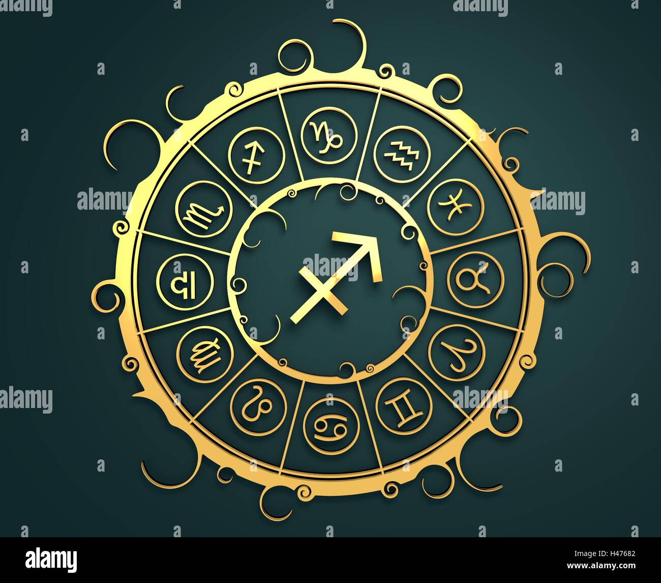 Astrology symbols in golden circle. The archer sign Stock Photo - Alamy