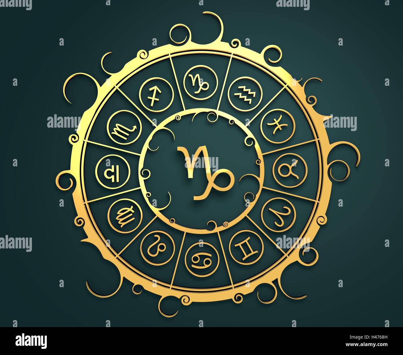 Astrology symbols in golden circle. The sea goat sign Stock Photo - Alamy