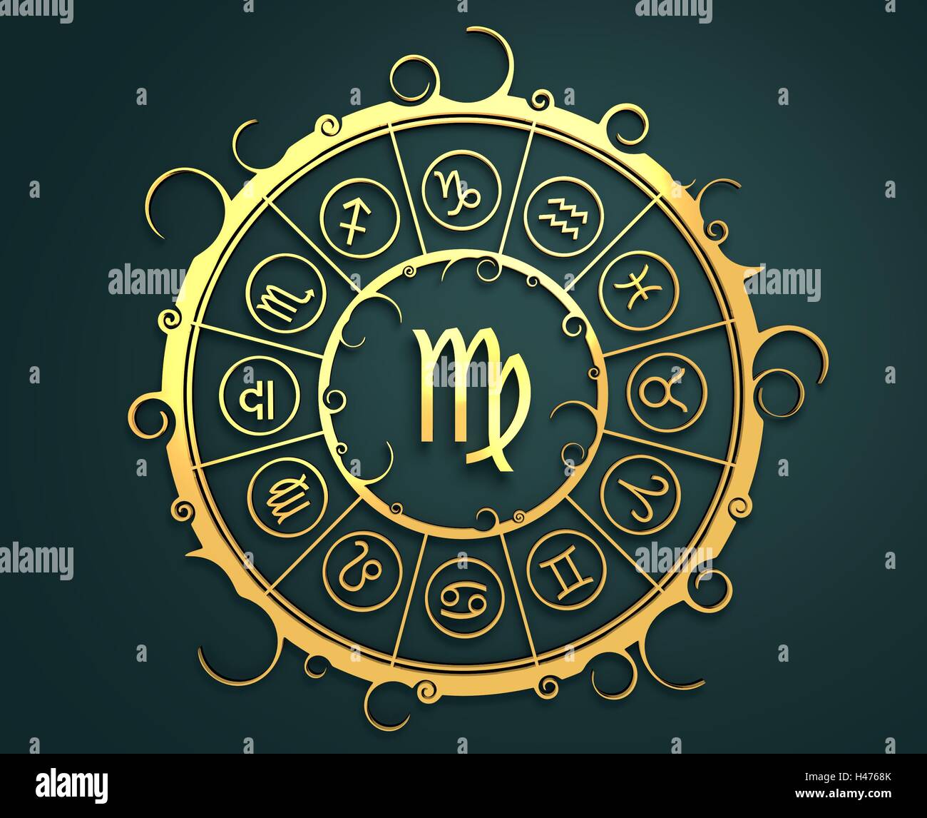 Astrology symbols in golden circle. The maiden sign Stock Photo - Alamy