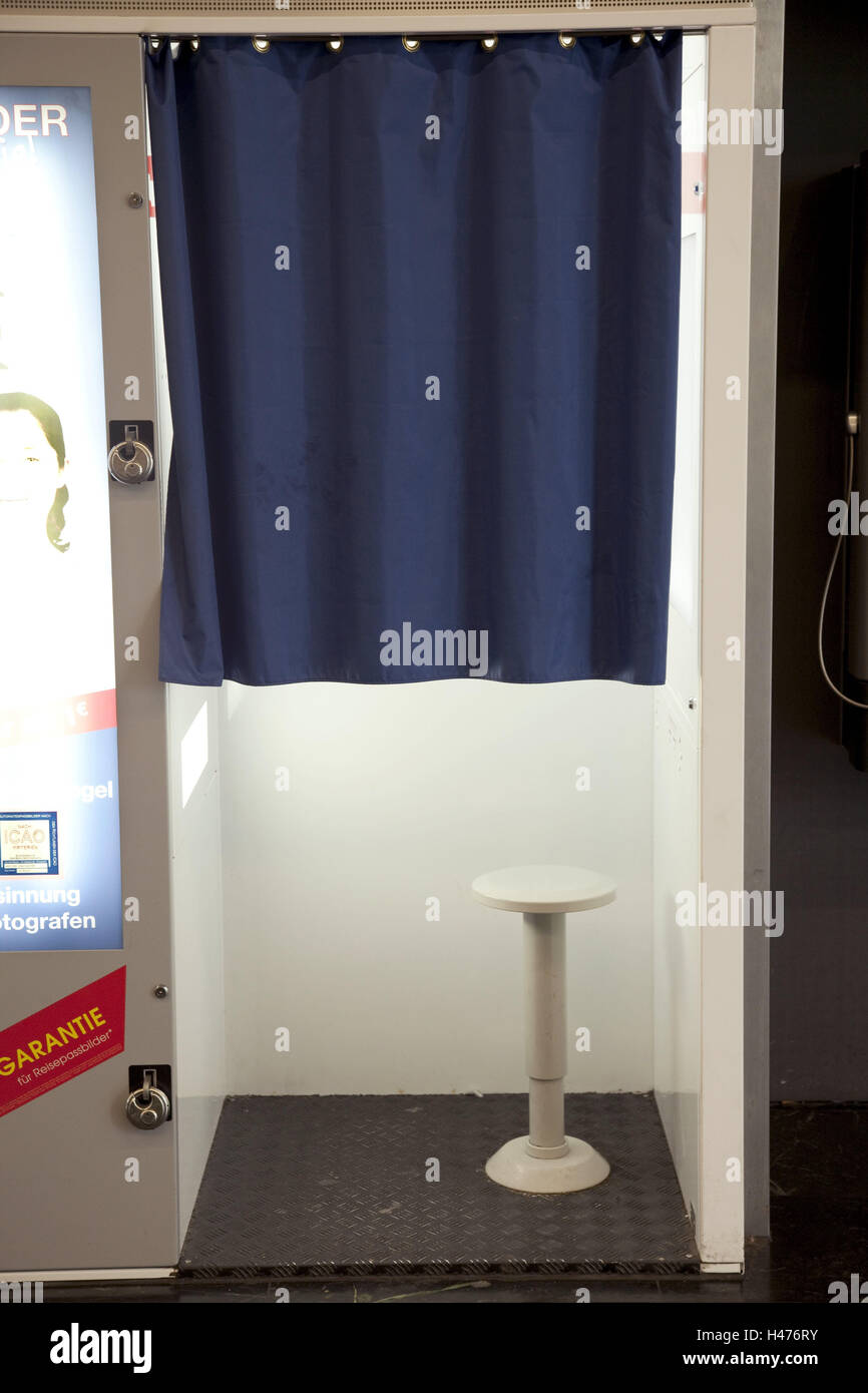 Photo booth, curtain, closed, cabin, automatic, passport photo, stool ...