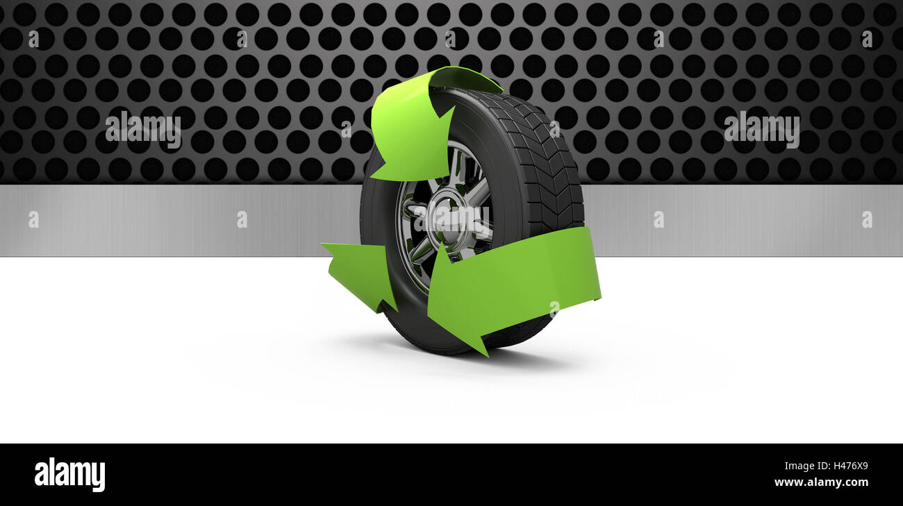 Composite image of wheel with green arrows Stock Photo - Alamy