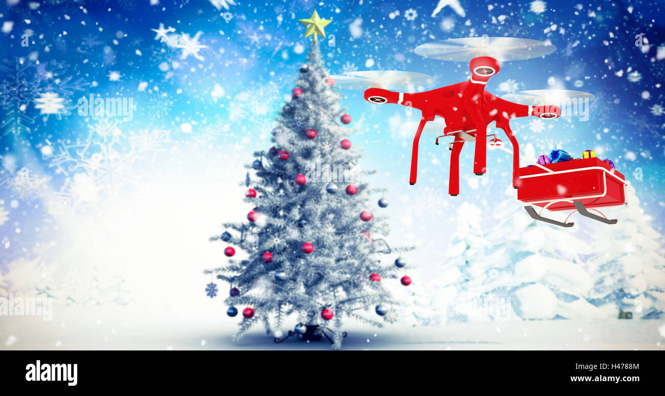 Composite image of drone pulling sledge Stock Photo - Alamy