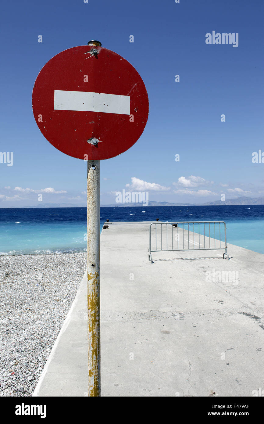 Greece, Rhodes, pier, sign, Passage prohibited, sign Stock Photo - Alamy
