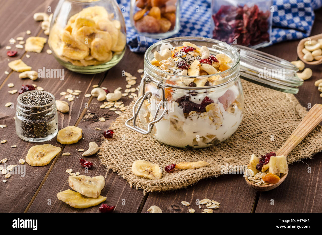 Homemade yogurt with granola, dried fruit and nuts bio - cia seed ...