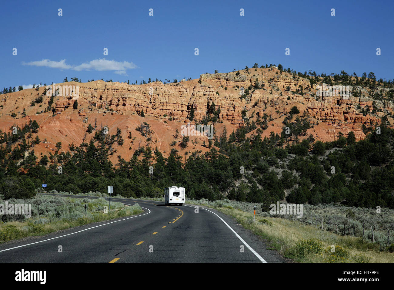 The USA, Utah, Red canyon, Dixie National Forest, street, camper ...
