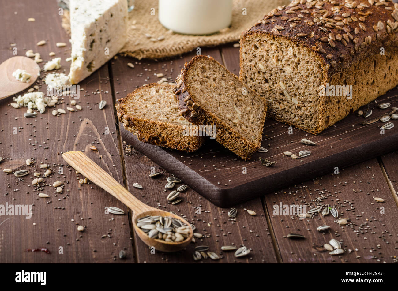 Whole wheat bread baked at home, bio ingredients, very healthy with ...