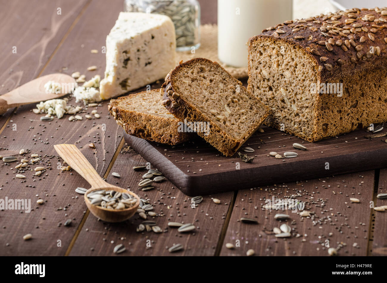 Whole wheat bread baked at home, bio ingredients, very healthy with ...
