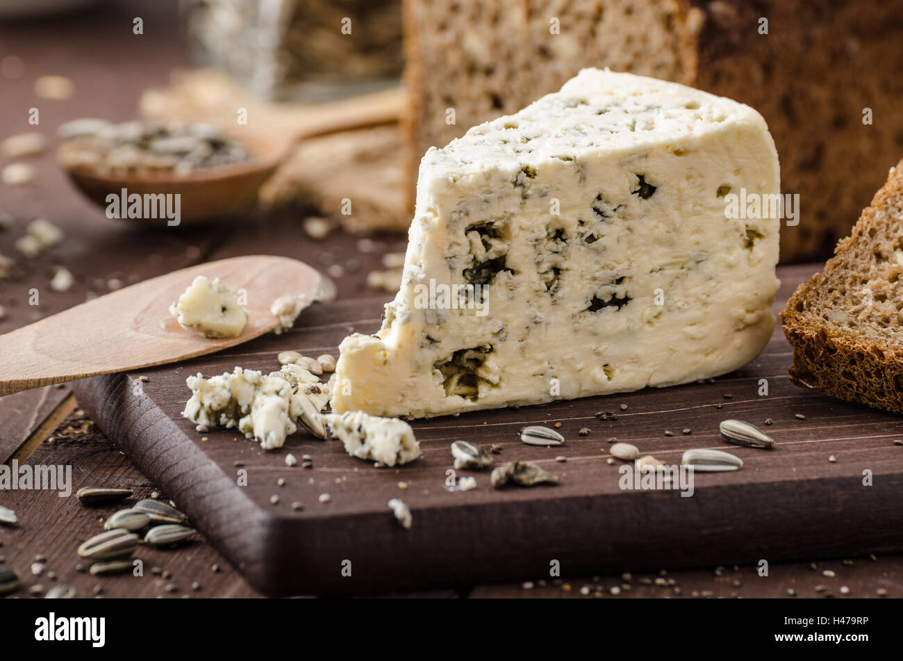 Blue cheese delicious cheese, product photo, simple Stock Photo - Alamy