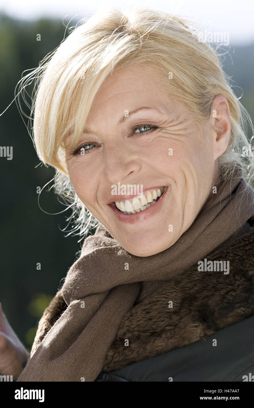 Woman, middle old person, blond, smile, portrait, model released ...
