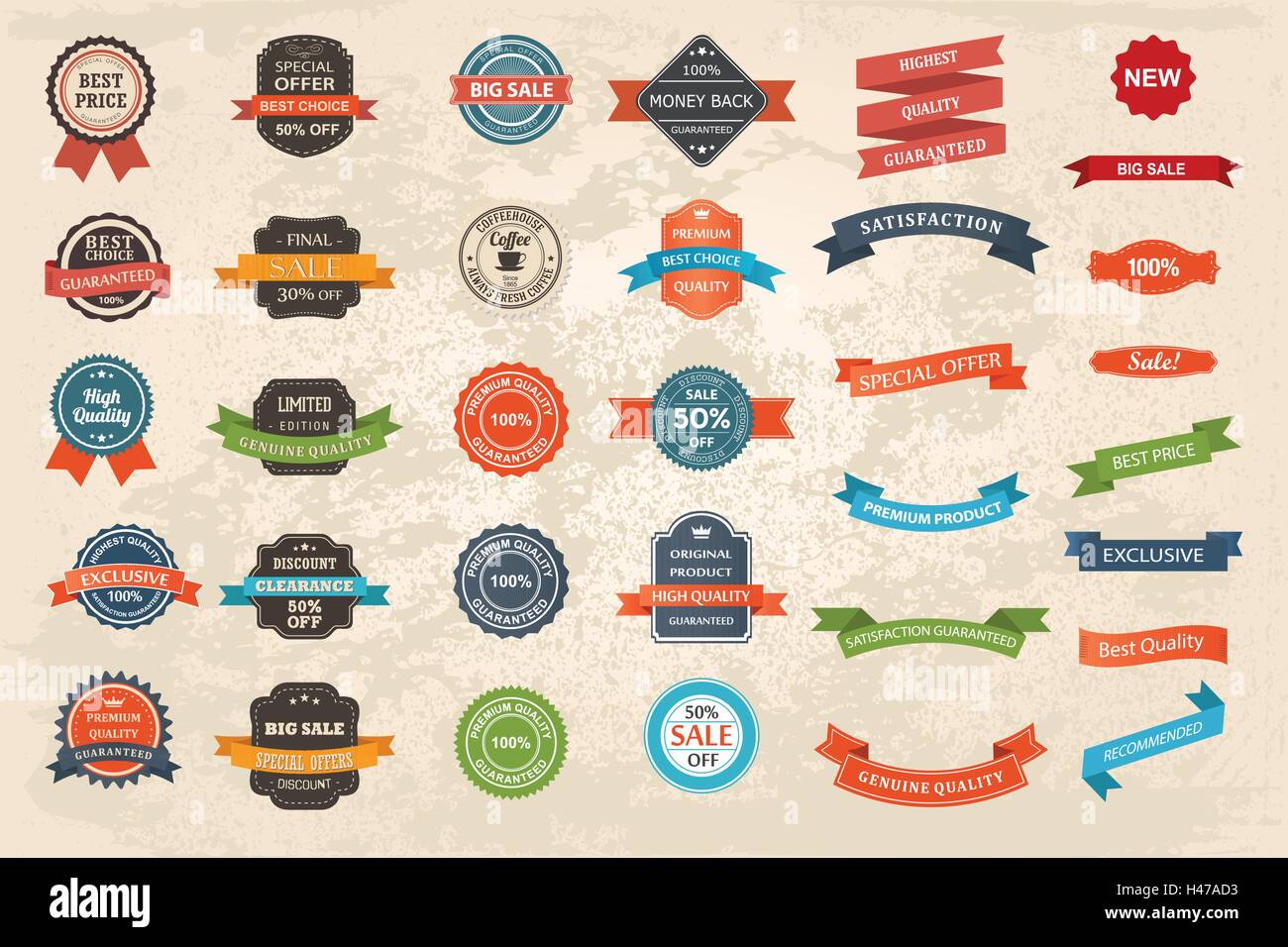 Set of vintage Labels, Ribbons, Sticker and Badges design elements ...