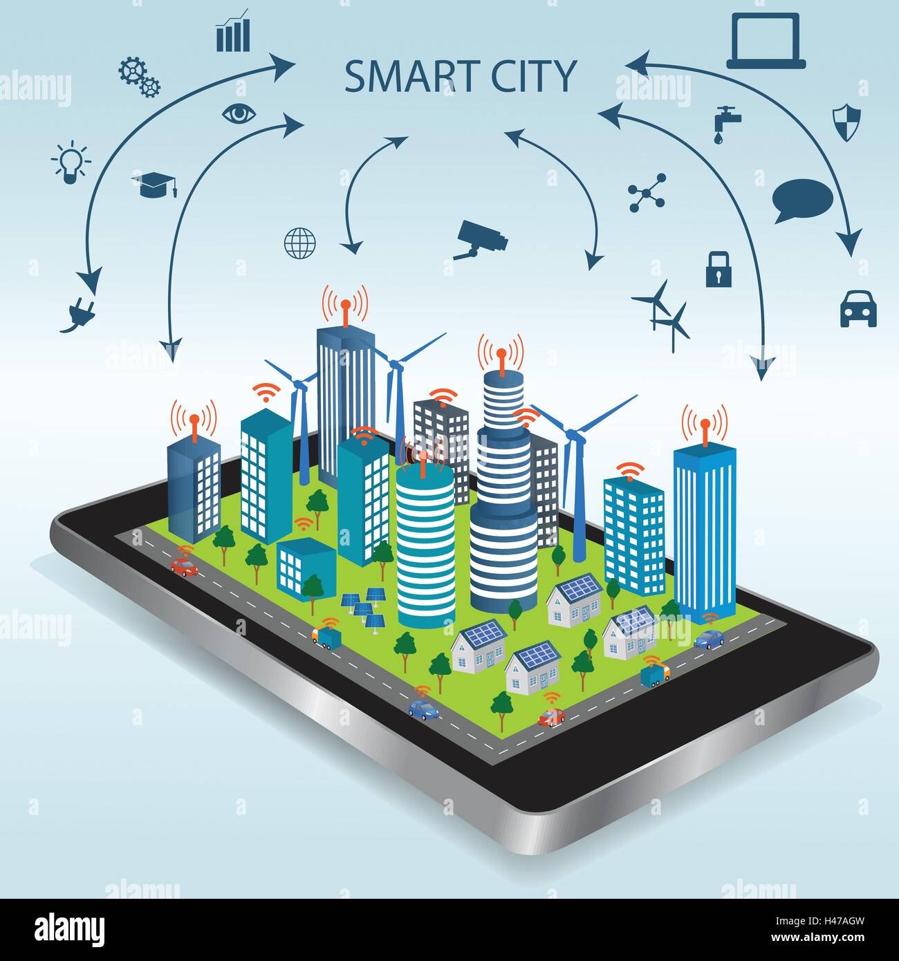 Modern digital phone with Internet of things Apps. Internet of things ...