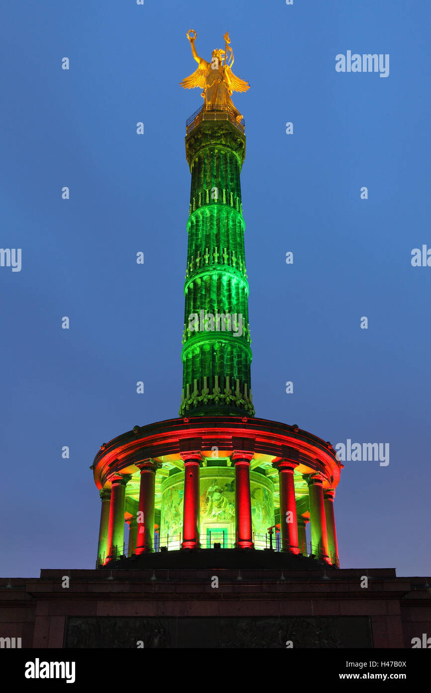 Germany, Berlin, victory pillar, Illumination, evening, dusk, evening ...