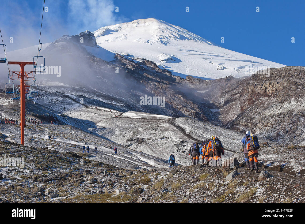South America, Chile, Patagonia, volcano Villarrica, summit, ascent ...