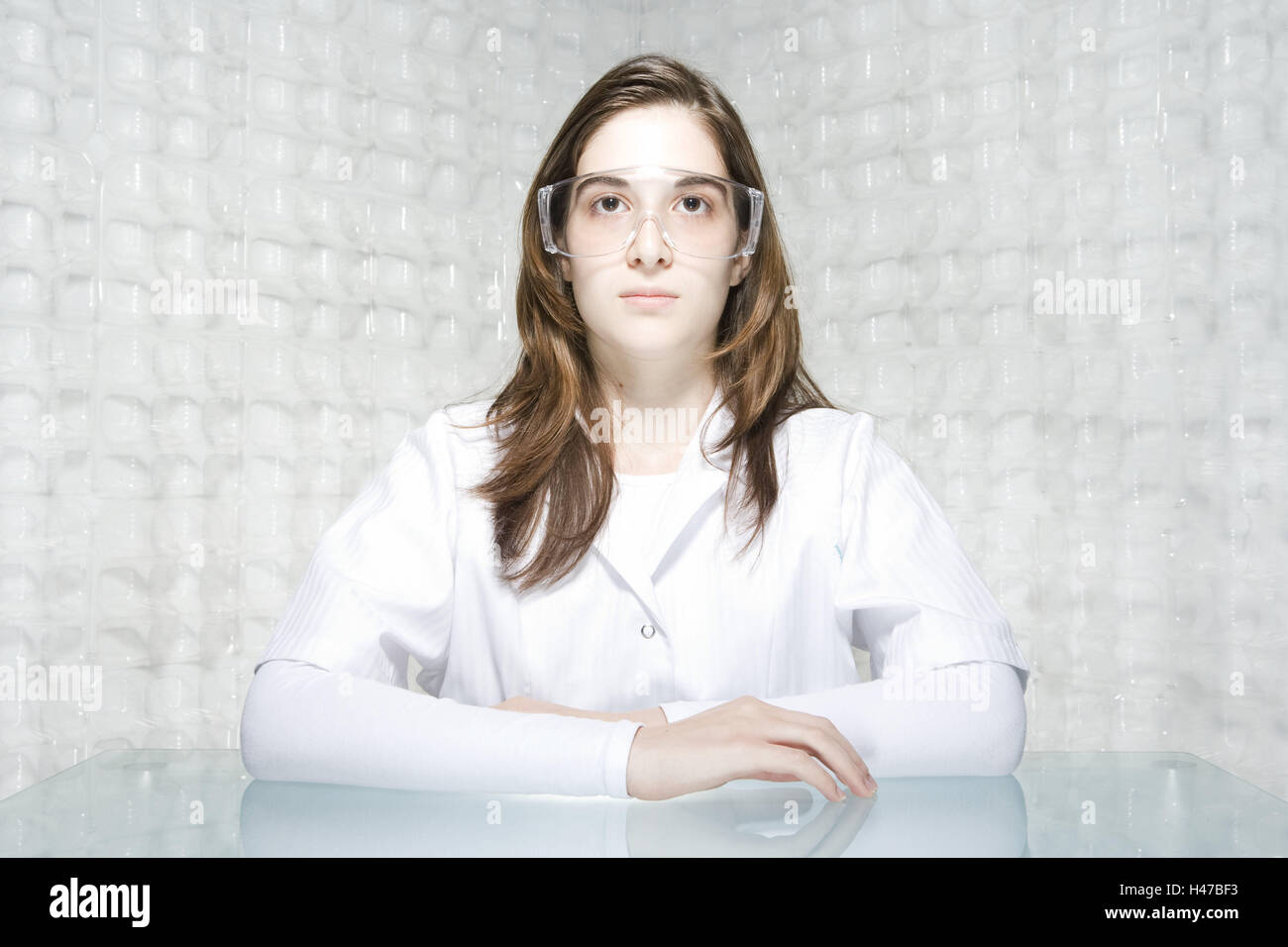 Laboratory, woman, young, safety glasses, seriously, research, science ...