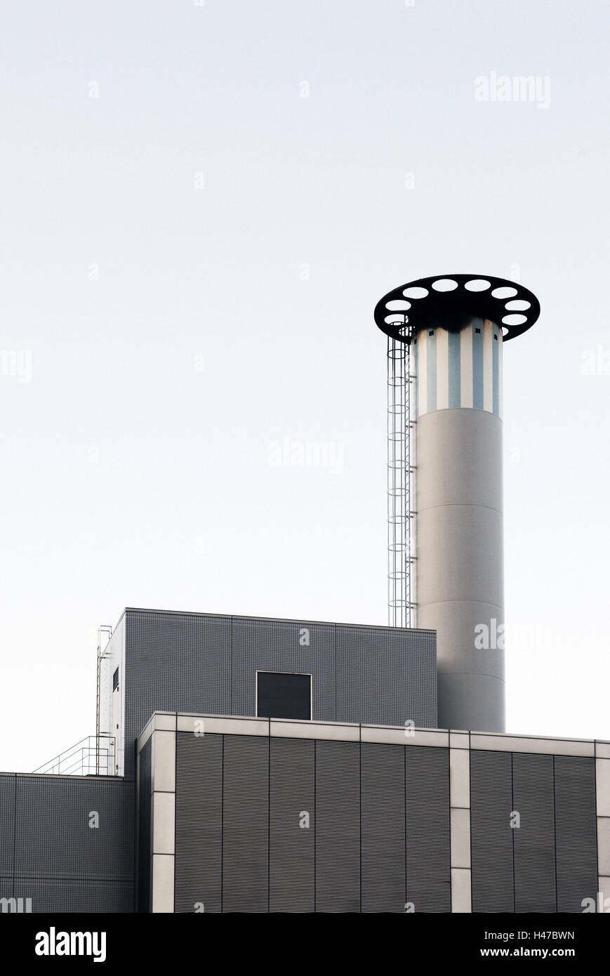 Cogeneration plant, chimney, soot, building, door, conductor, railing ...