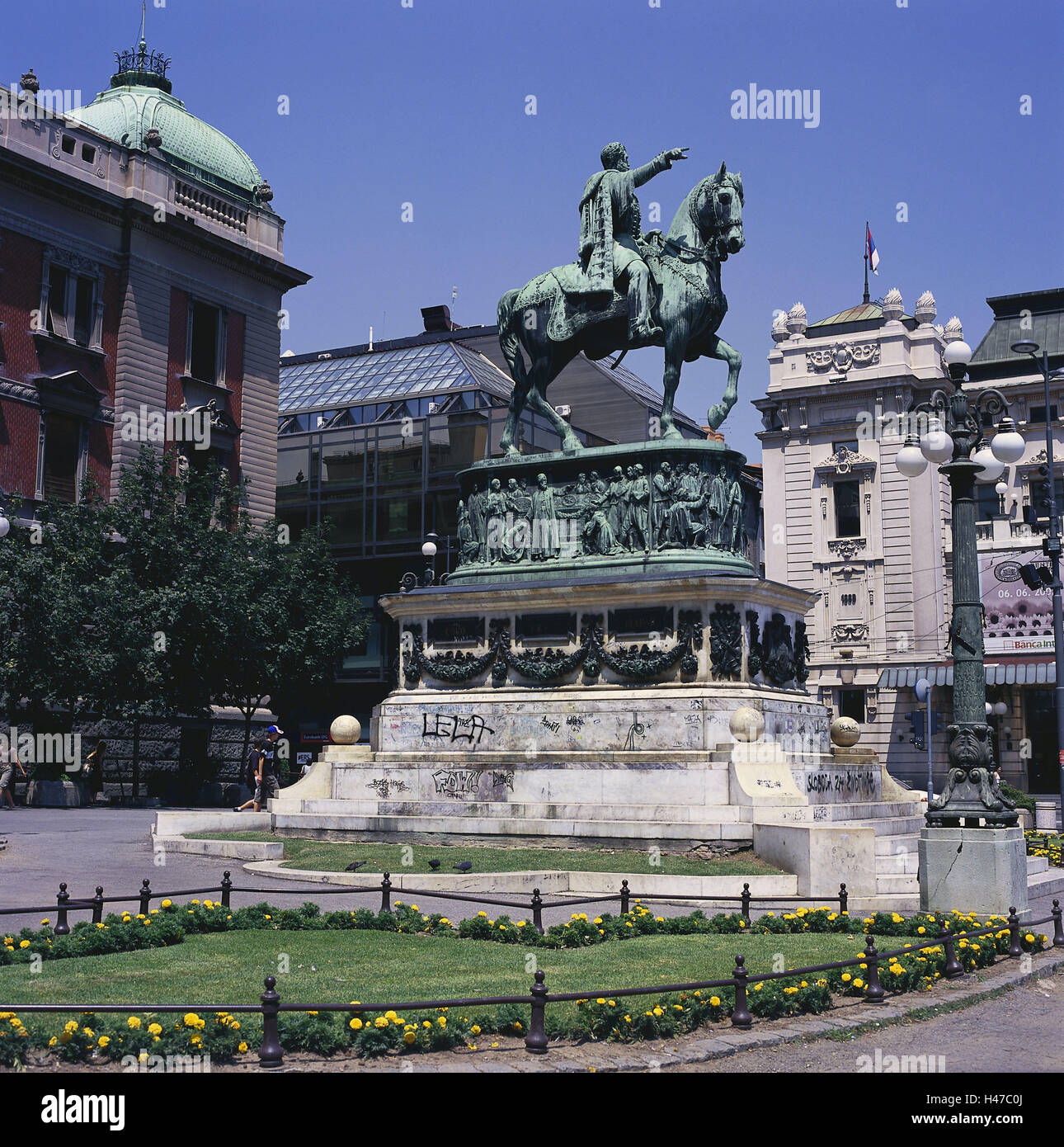Serbia, Belgrade, equestrian statue, Mihailo Obrenovic monument, Europe ...