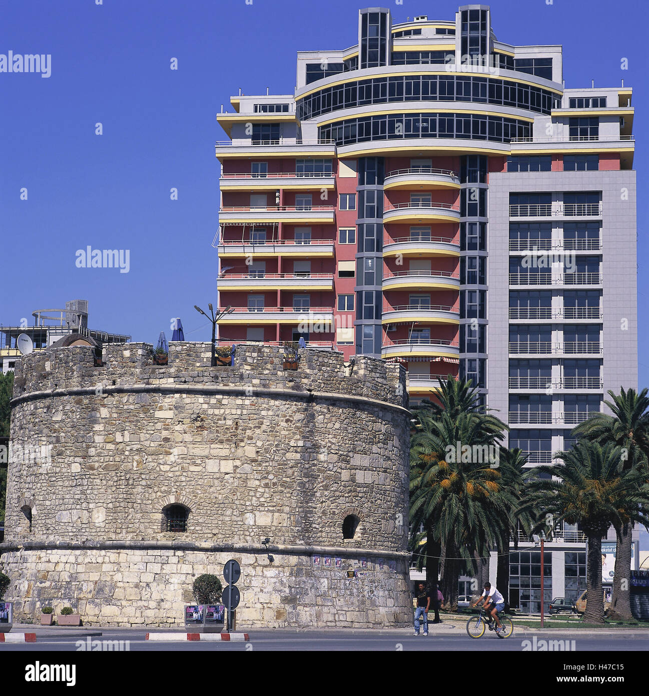 Albania, Durres, high rise, stone tower, Balkan Peninsula, Durresi ...