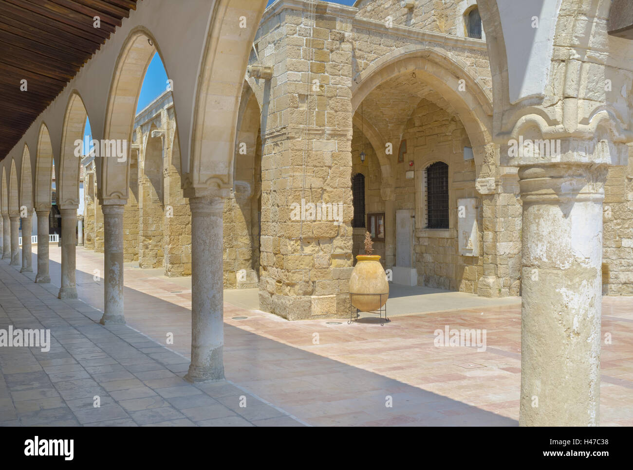 The shady terrace of the Ecclesiastical museum surrounds the St Lazarus ...