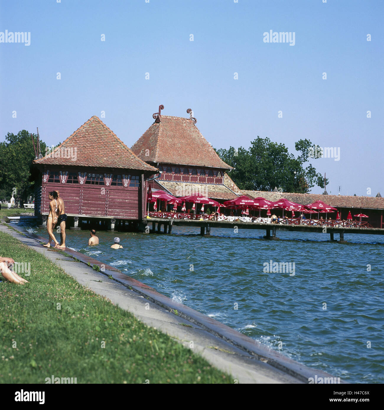 Serbia, Vojvodina, Palic, beach swimming area, bathers, no model ...