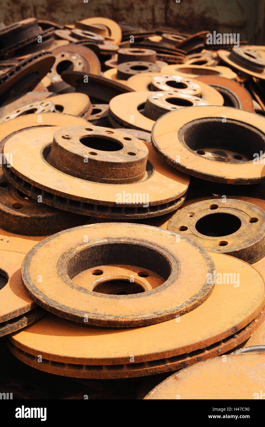 Scrap yard, scrap metal, brake disks, garbage waste dump, waste, refuse ...