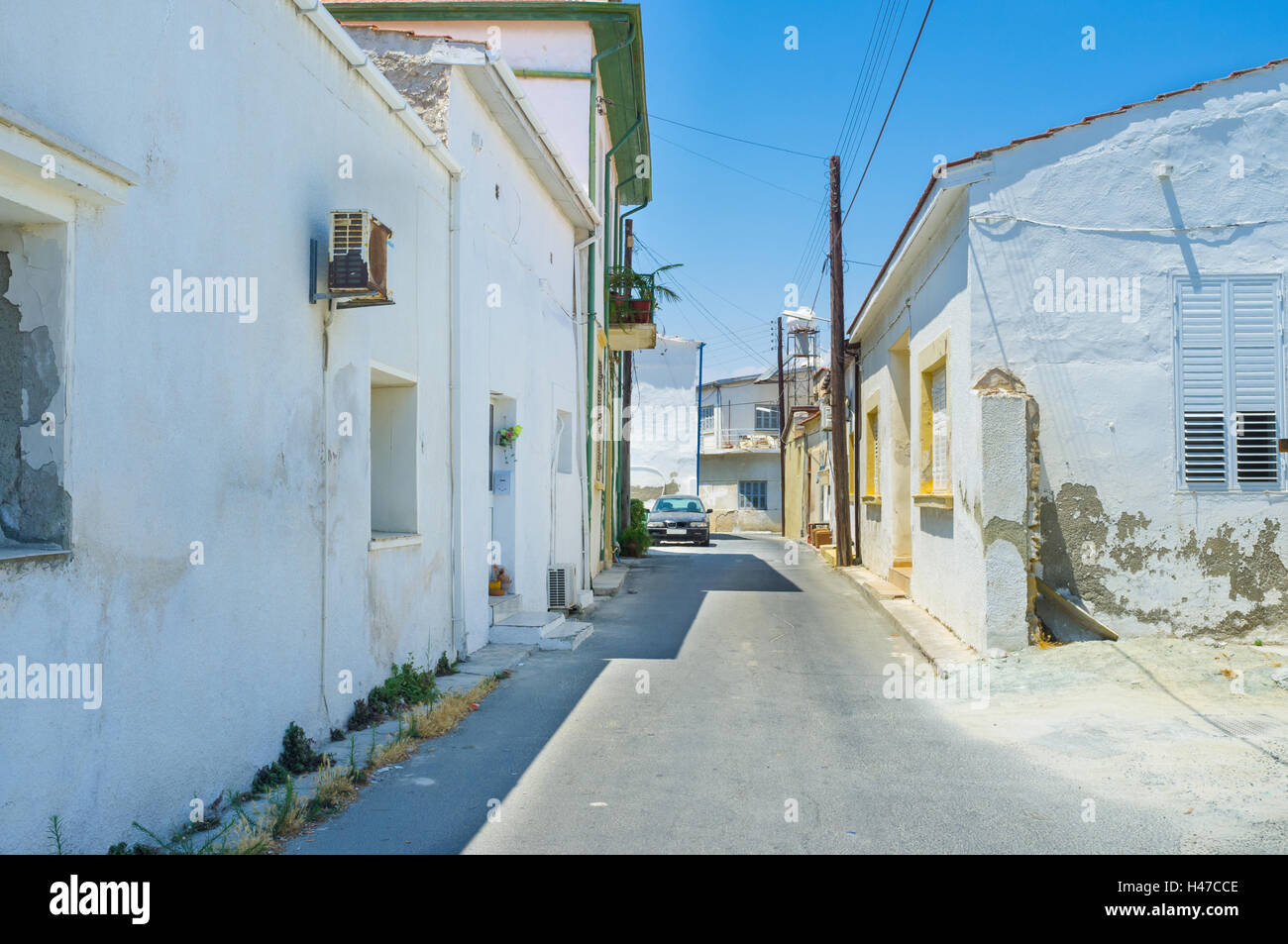 The old streets of Larnaka with the tiny white houses and winding ways ...
