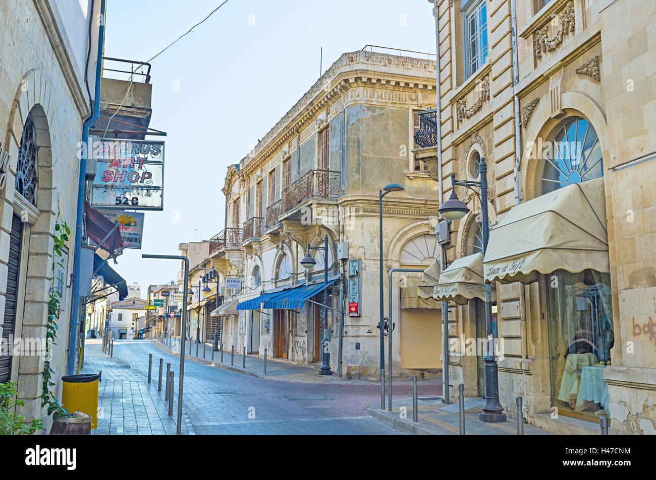 The quiet street with the scenic houses in the tourist district of ...