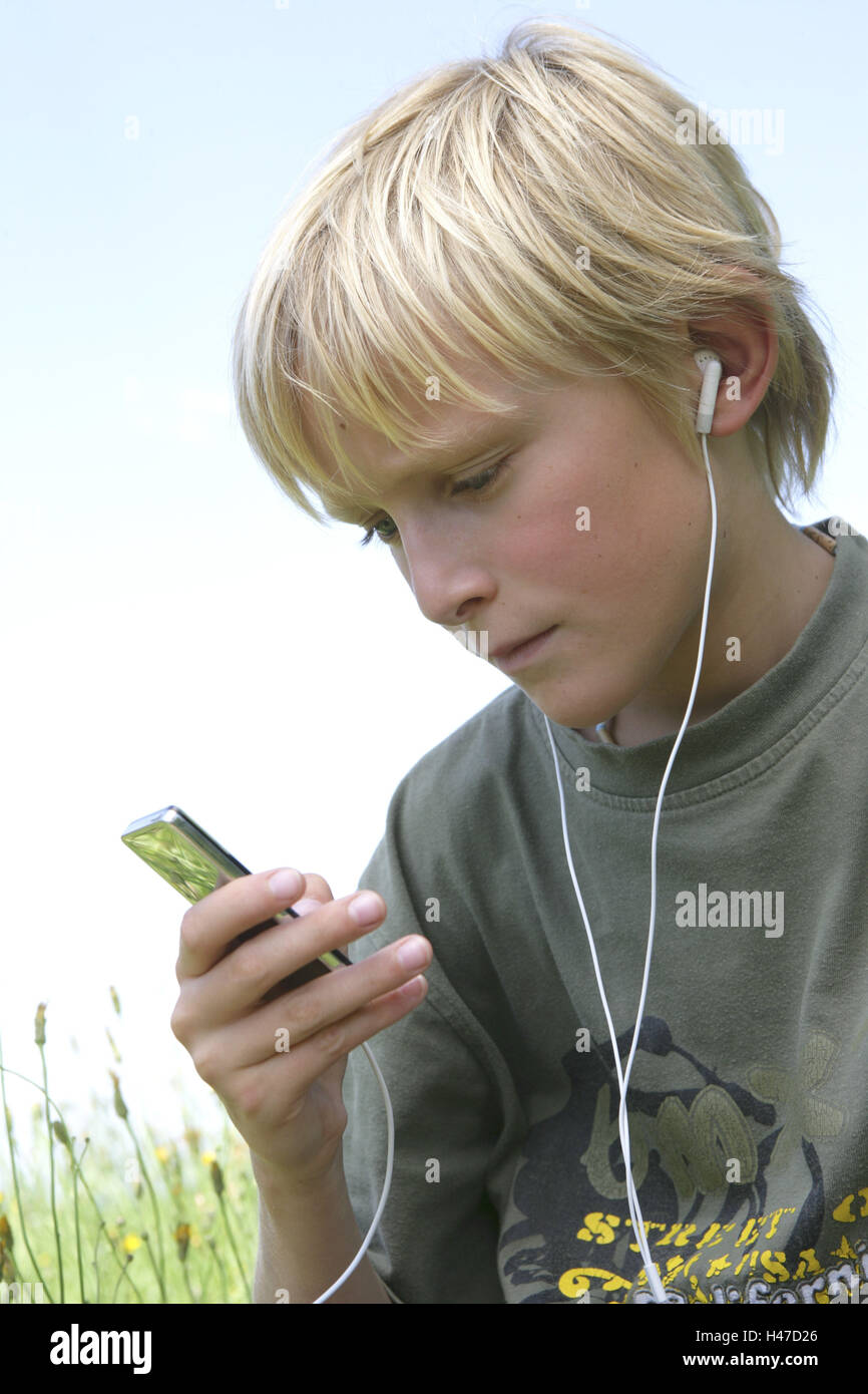 Boy, music hear, Earphones Stock Photo - Alamy