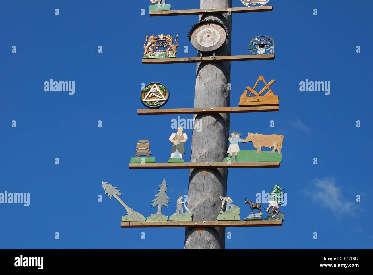 Germany, Upper Bavaria, Krün, maypole, detail, South Germany ...