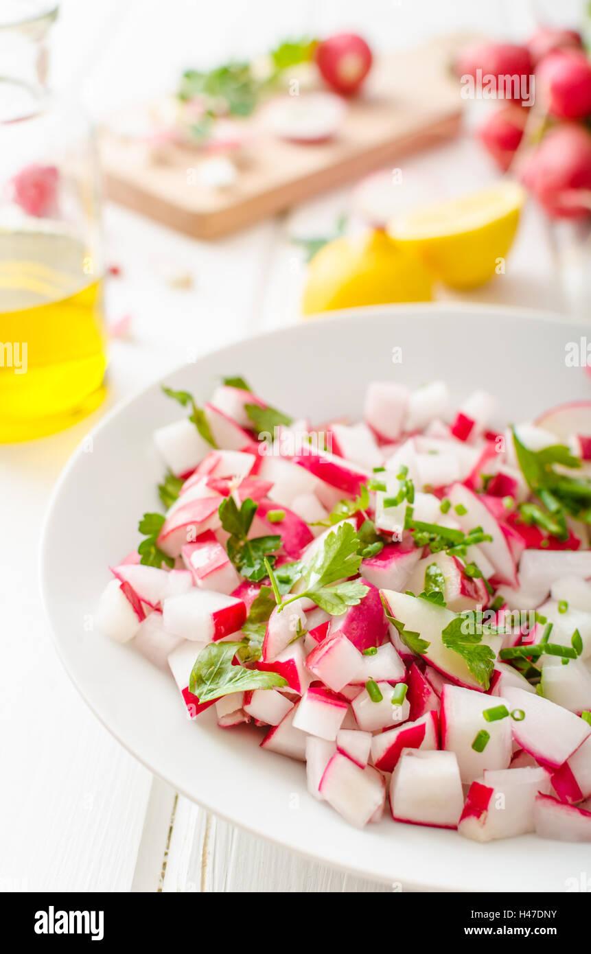Radish Spring salad with herbs, fresh and delicious dressing from olive ...