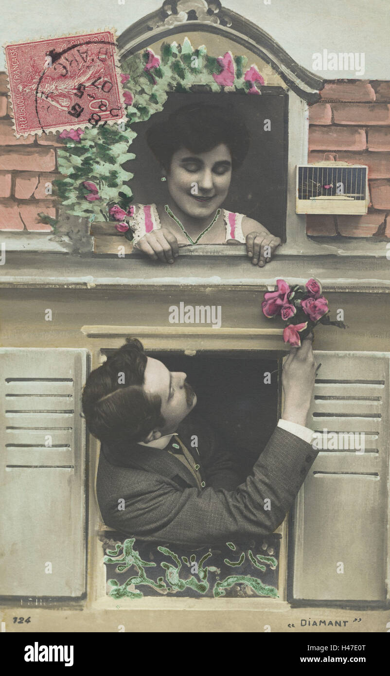 Nostalgia, man, woman, window, application, proof of love, admirer ...