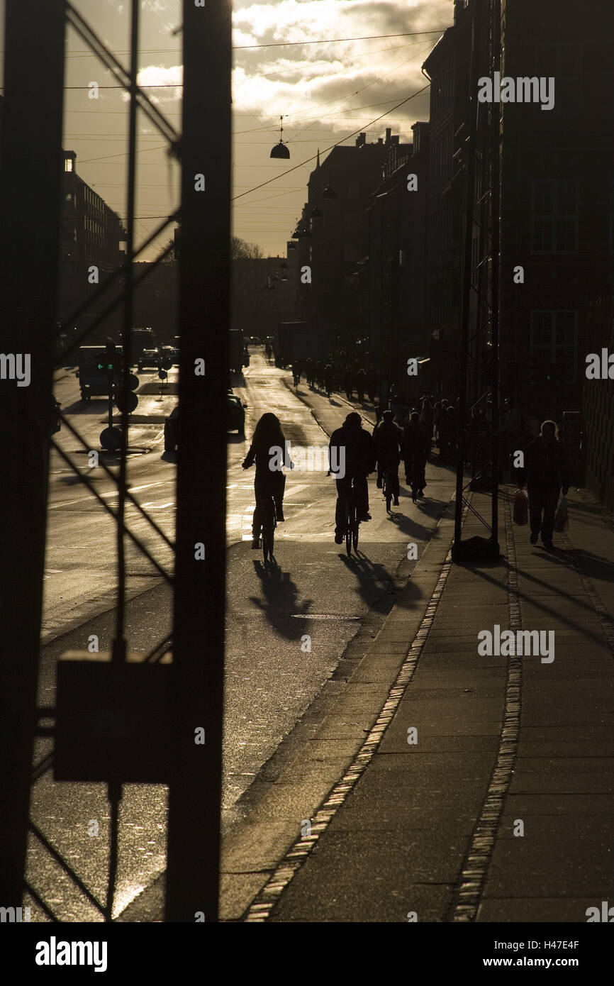 Denmark, Copenhagen, street scene, sundown, capital, street, traffic ...
