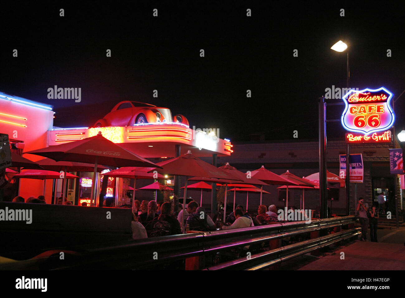 The USA, Arizona, William, route 66, cafe, outside, in the evening ...