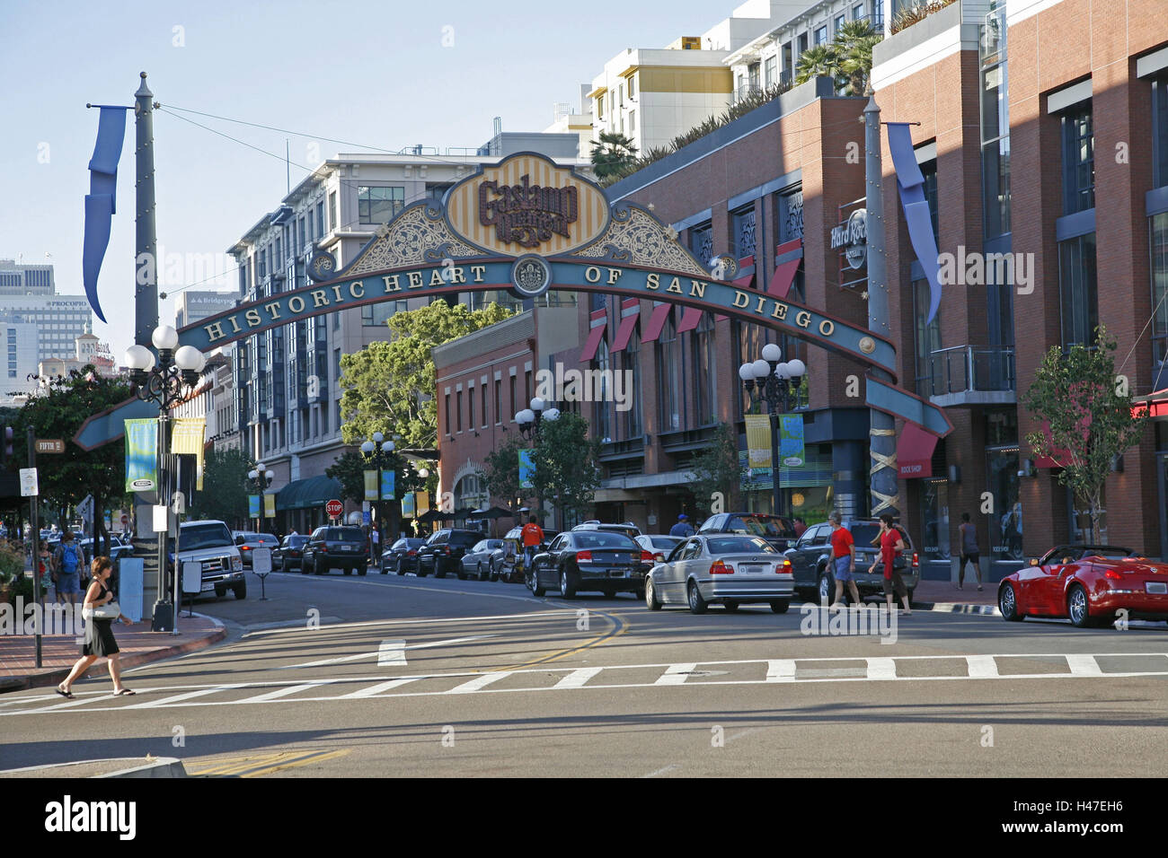 The USA, California, San Diego, Gaslamp Quarter, street scene, sign ...