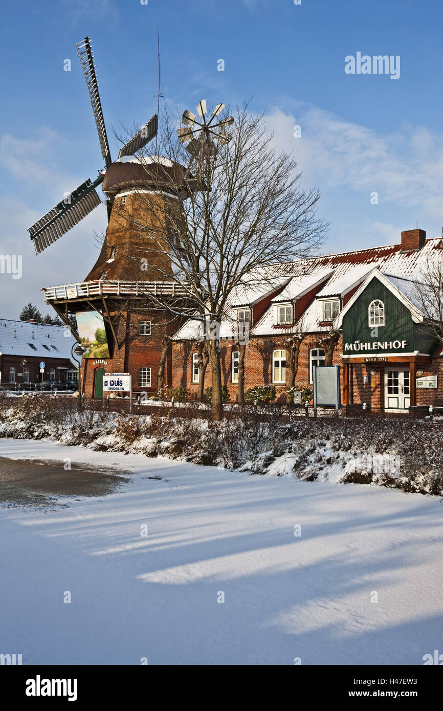 East Friesland, winter mood, Großefehnkanal, windmill Stock Photo - Alamy