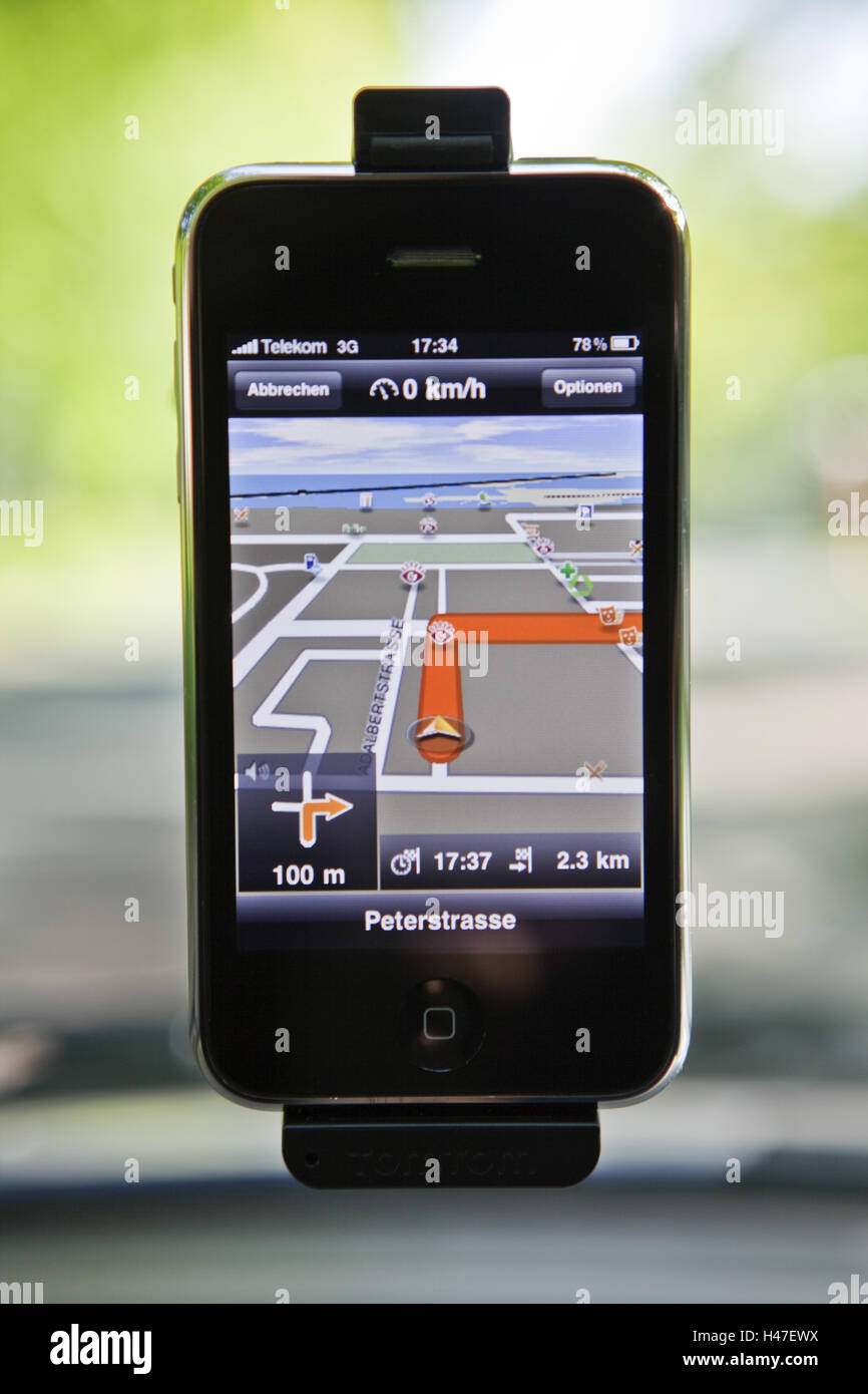 Navigation system in the car, iPhone Stock Photo - Alamy